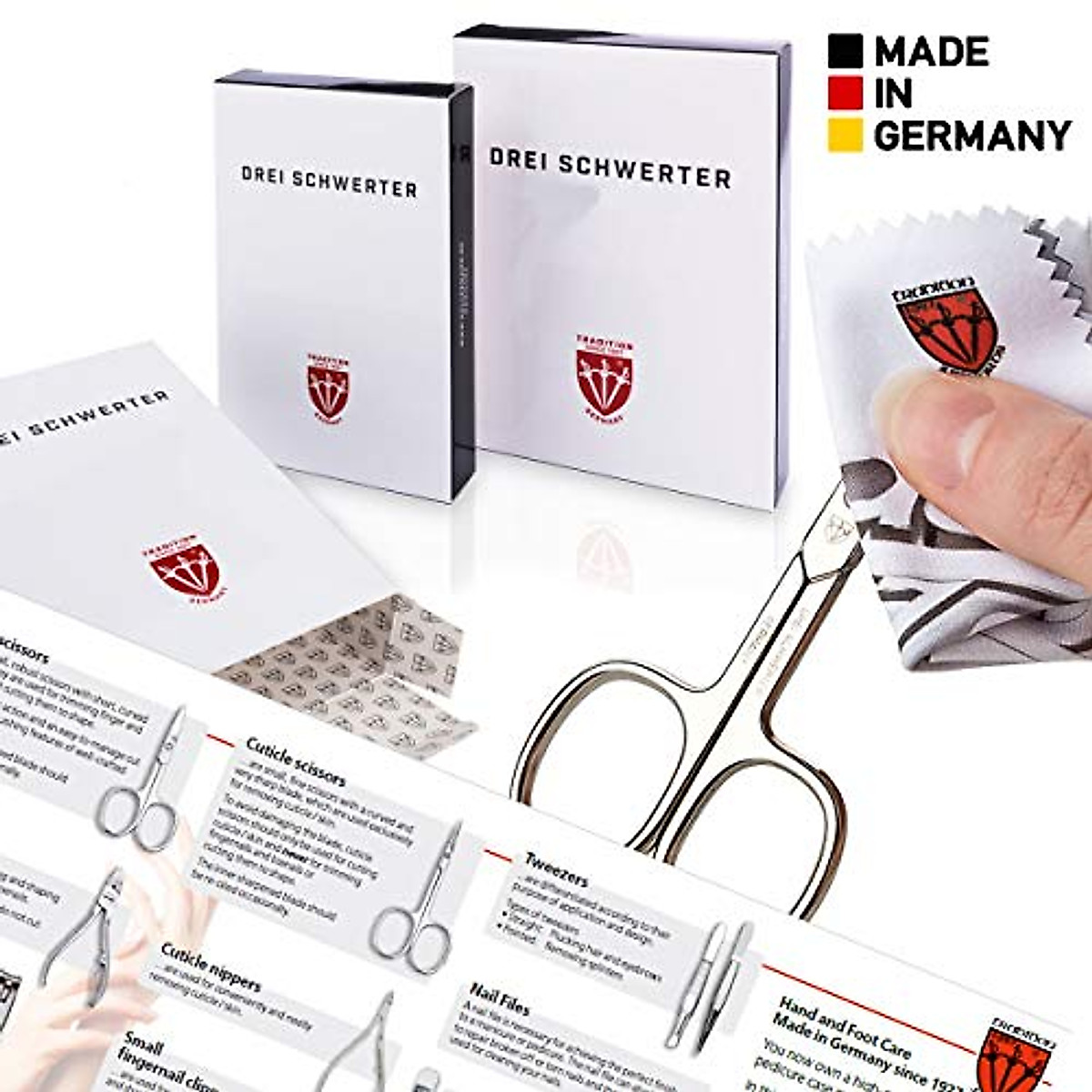 3 Swords Germany - brand quality 5 piece manicure pedicure grooming kit set for professional finger & toe nail care scissors clipper genuine leather case in gift box, Made in Solingen Germany (03638)