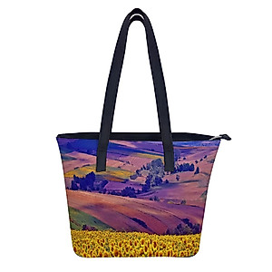 Sunflower Field Women's Tote Bag PU Leather Shoulder Bag Handbags Purse For Work Shopping Travel