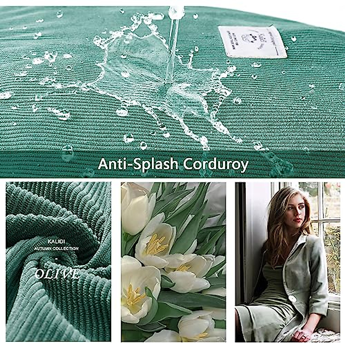 KALIDI Corduroy Tote Bag, Zipper Messenger Bag Shoulder Hobo Anti Splash Crossbody Bag Casual Work Shopping Women Frost Green