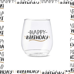 TOSSWARE POP 14oz Vino Golden Birthday Series, SET OF 6, Premium Quality, Recyclable, Unbreakable & Crystal Clear Plastic Printed Glasses