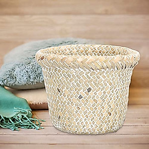 Operitacx Rattan Wastebasket Seagrass Storage Baske Round Waste Bin Trash Can Garbage Bin Waste Paper Container Laundry Hamper for Home Office Kitchen Bathroom