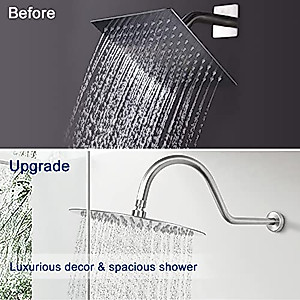 NearMoon Shower Head Extension Arm with Flange - S Shaped High Arc Gooseneck Long Shower Extender Pipe, Perfect for Rainfall Shower Head - Bathroom Accessory,16 Inch (Brushed Nickel)