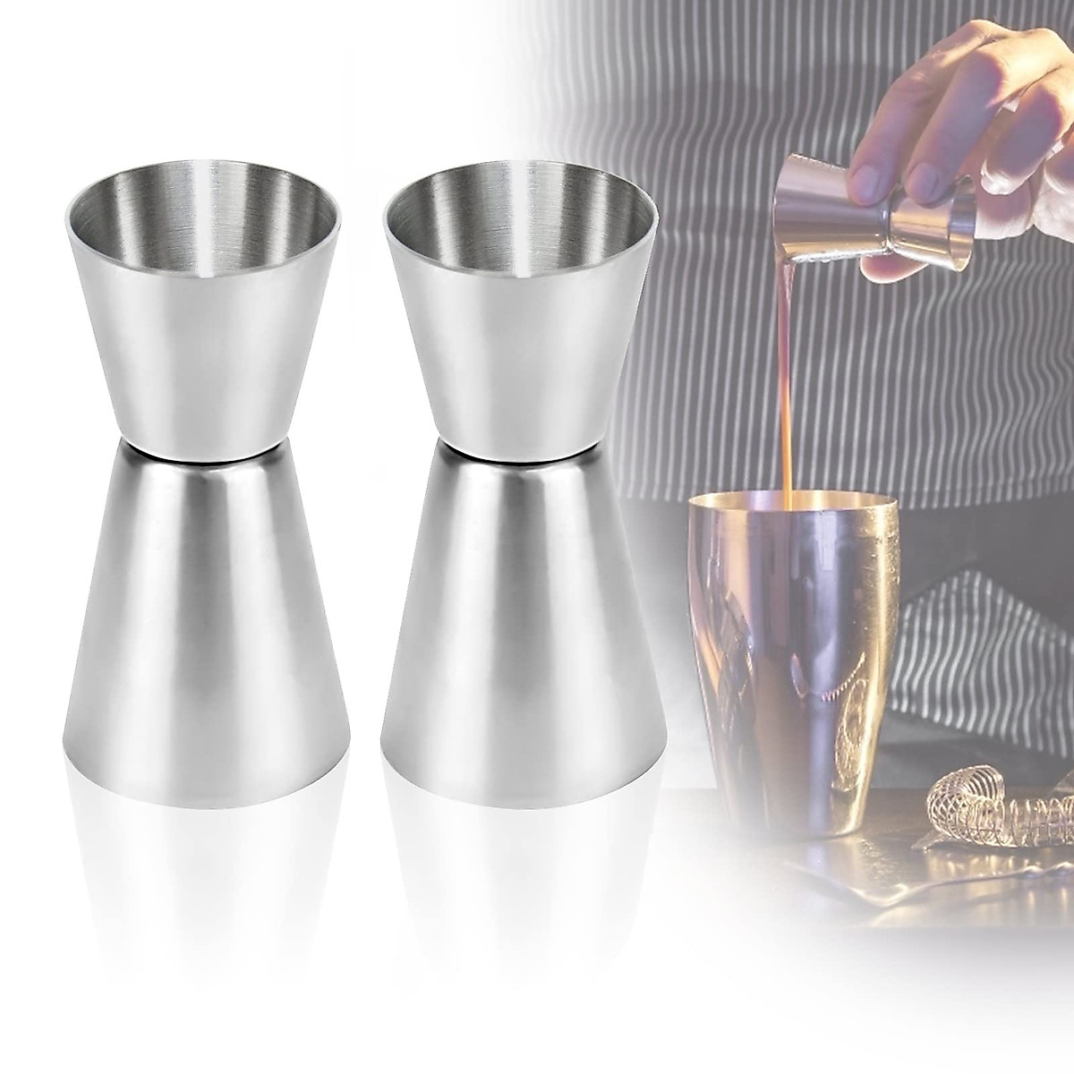 2PCS Stainless Drink Measuring Cup Steel, Cocktail Measuring Cup Jigger for Easy Measuring Bottle Pourer for Bar Party Wine Drink Cocktail Shakers