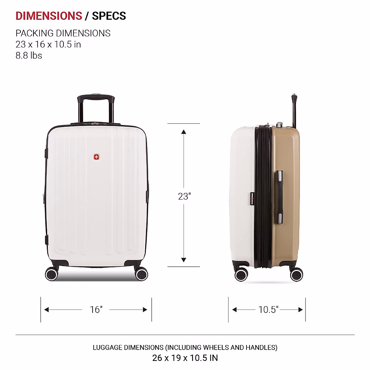 SwissGear Duet Hardside Expandable Luggage with Spinner Wheels, Ivory/Taupe, Checked-Medium 24-Inch