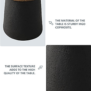 COSIEST 2 Pieces Outdoor Side Table, Set of 2 Drum End Table, Cylinder Shaped Concrete Side Table Faux-Wood Top, Black Outdoor Accent Table with Tree Trunk Slice Hand Painted, Accent Stool