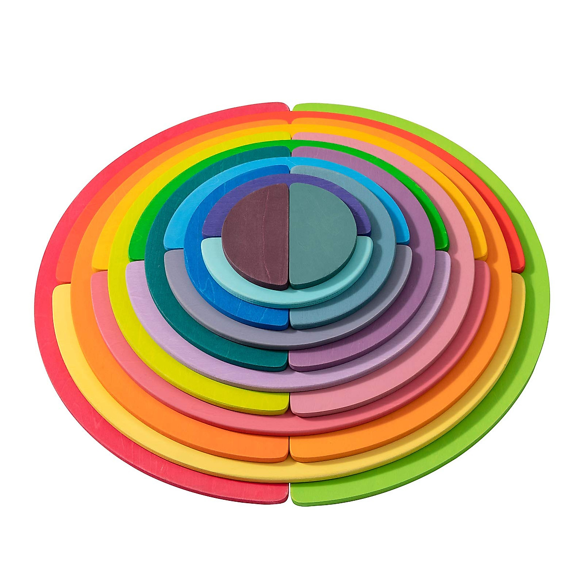 MERRYHEART Wooden Rainbow Semicircle Stacker Toys, 11Pcs Semicircle Rainbow Stacking Puzzle, Rainbow Building Blocks Board Set for Kids, Learning Creative Thinking Toys