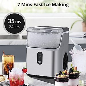 ACONEE Nugget Ice Maker Countertop Machine with Soft Chewable Ice, Crushed Ice Makers with Self-Cleaning, 36Lbs/24Hrs, One-Key Operation, Compact Ice Maker with Ice Scoop/Basket for Home/Kitchen/Bar