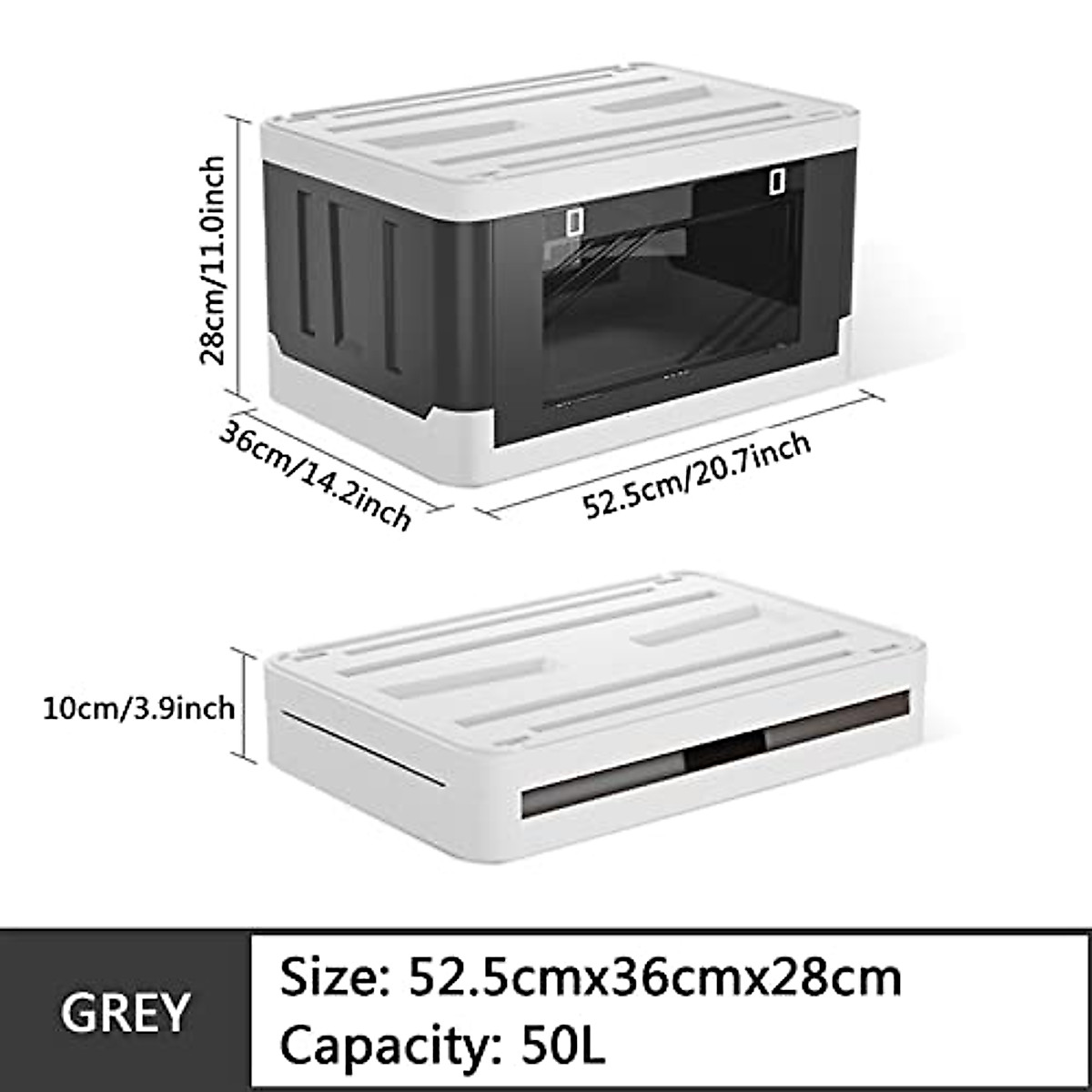 YYdDs Folding Storage Bins with Lid, Clear Stackable Plastic Storage Box, Storage Container Organizer for Home Office Outdoor Camping Grocery,Grey,50L