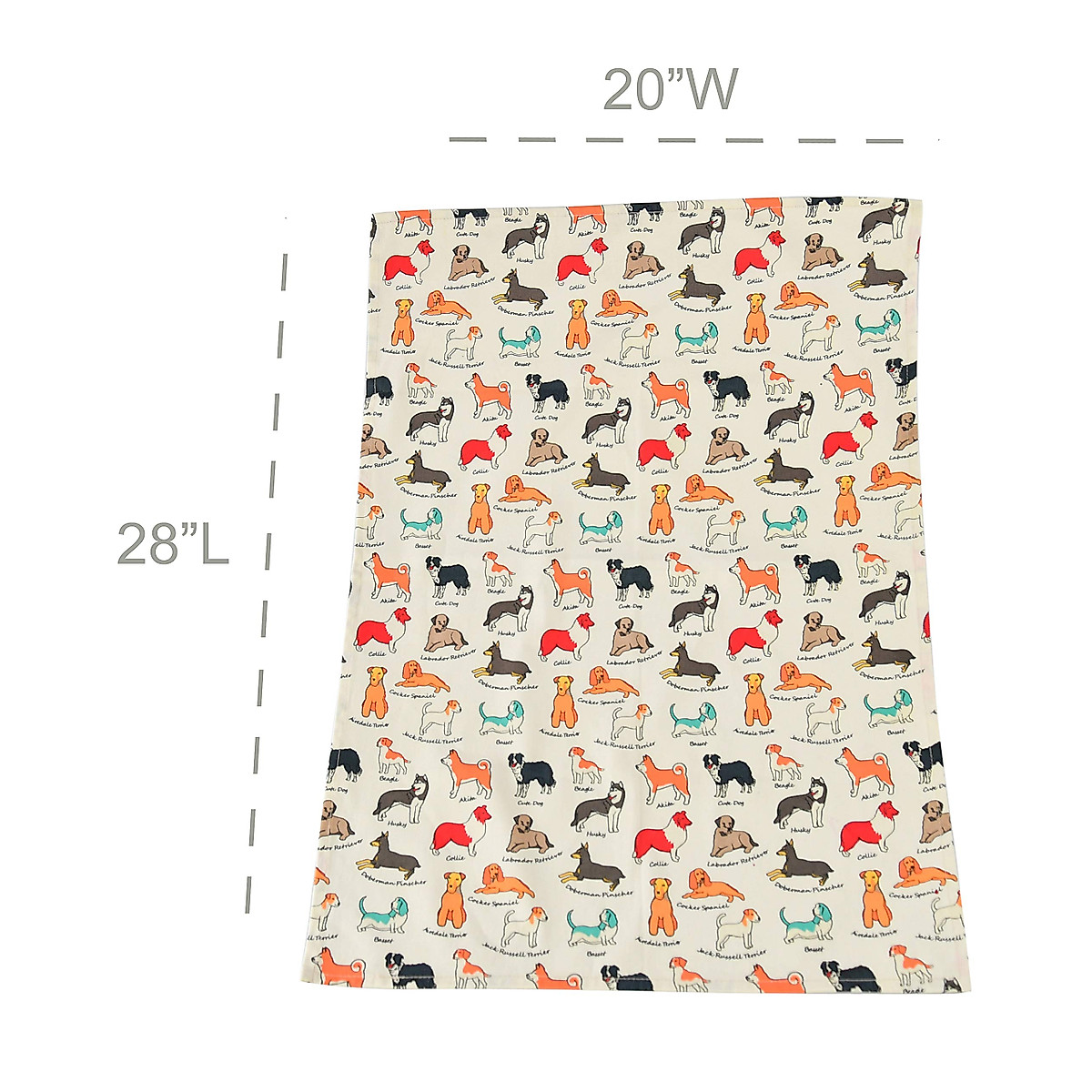 Home-X Dog Illustration Tea Towel for Cooking & Serving, Brightly Colored Print Pattern