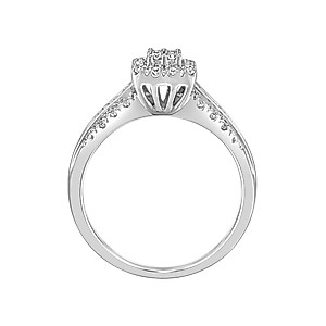 Brilliant Expressions 10K White Gold 1/5 Cttw Conflict Free Diamond Square Halo and Baguette Channel Band Engagement Ring (I-J Color, I2-I3 Clarity), Size 7