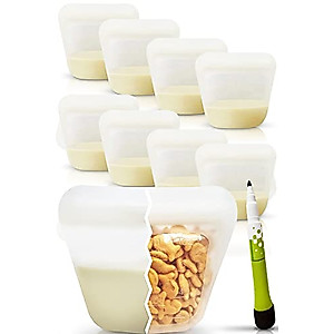 Platinum Silicone Reusable Breastmilk Bags | Snack Storage Bags, Dual Purpose, Set of 8, with Erasable Bag Marker | Breastmilk Collector and Saver, Breast Milk Freezer Storing Pouches by purifyou