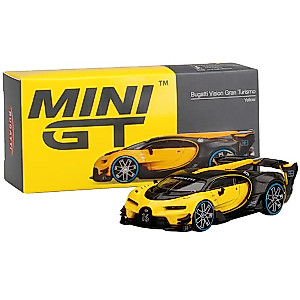 MINI GT Bugatti Vision Gran Turismo Yellow and Carbon 1/64 Diecast Model Car by True Scale Miniatures MGT00317