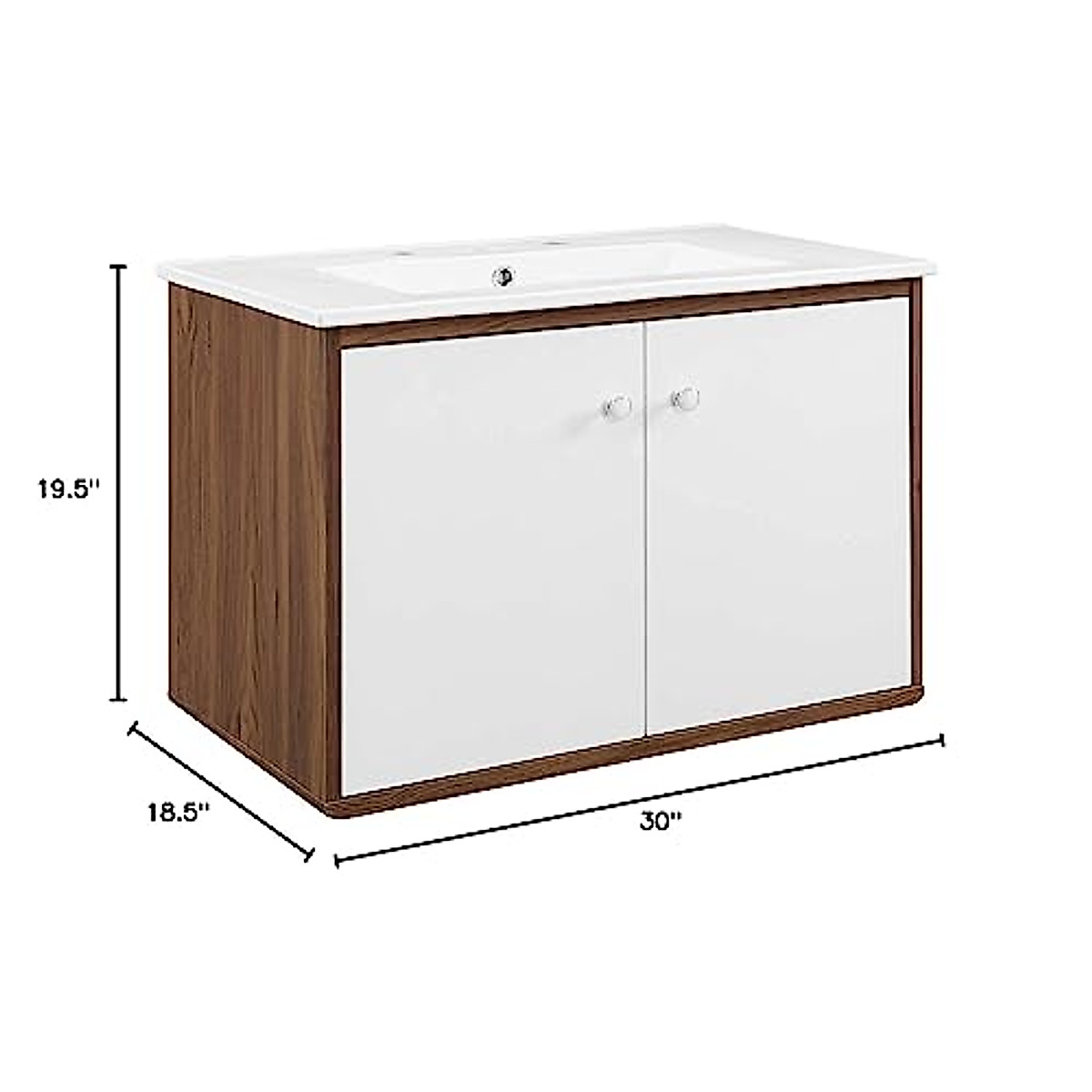 Modway Transmit Wall-Mount, 30" Bathroom Vanity, Walnut White