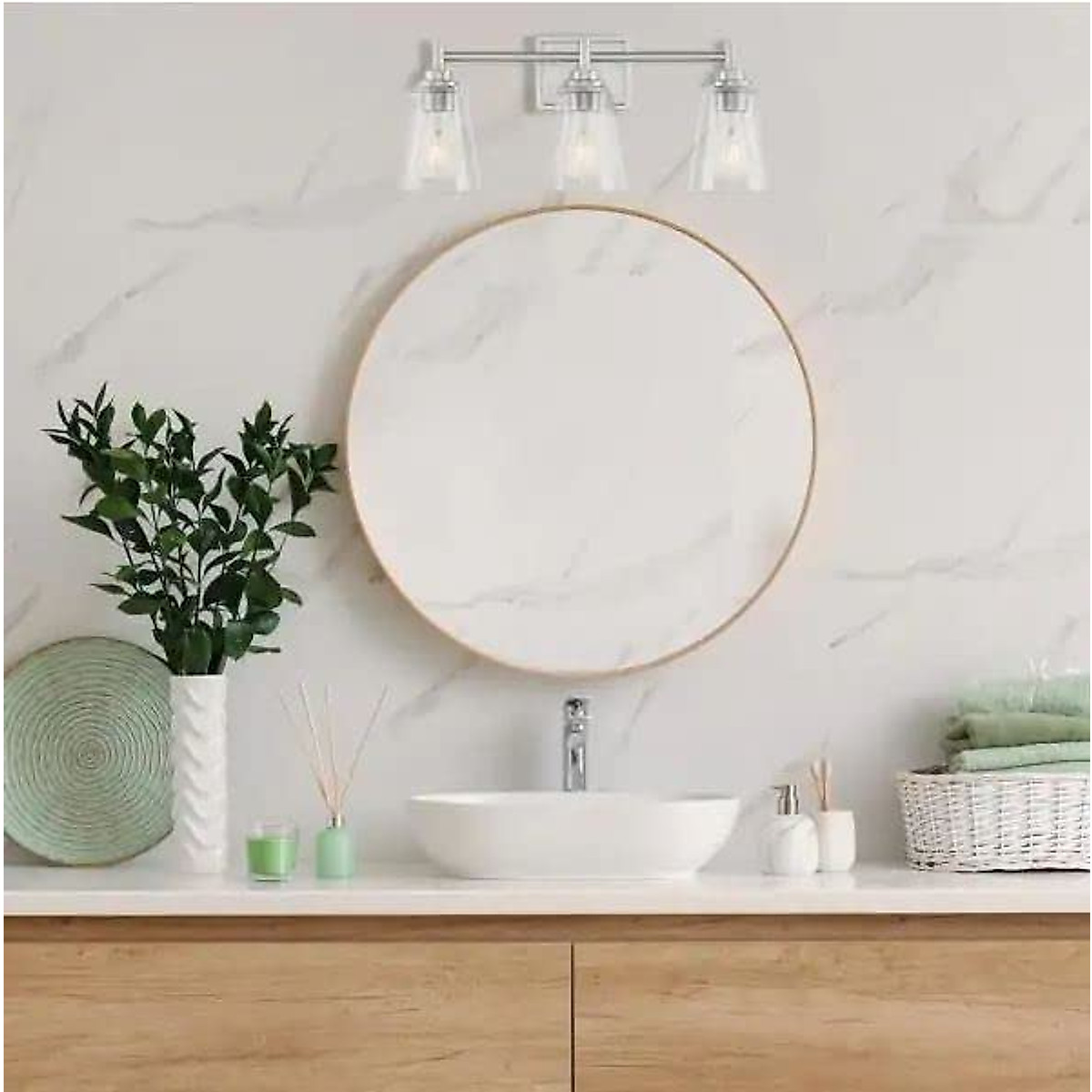 Hampton Bay 22.5 in. Wakefield 3-Light Brushed Nickel Modern Bathroom Vanity Light with Clear Glass Shades