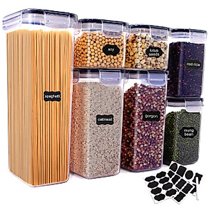 Jeffbaubl 7 PCS Airtight Food Storage Containers,Kitchen Storage Containers with Lids,Plastic Dry Food Canisters with Marker & 24 Labels For Pantry Organization Storage,BPA Free