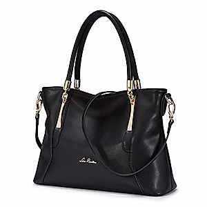 Cow Leather Tote Handbags for Women Pocketbooks Top-handle Bags Ladies Medium-sized Zipper Purses (Black)