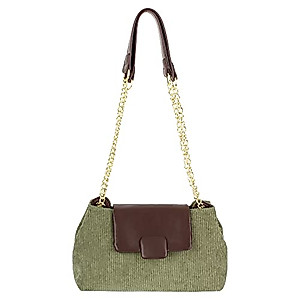 Hyuyikuwol Women Corduroy Shoulder Crossbody Bag Casual PU Small Square Satchel Purse with Chain Strap, Green