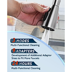 Kitchen Faucet Head Replacement:Stainless Steel Spray Head,3 Modes Pull Out Spray Nozzle with 9 Adapters for Kitchen Sink Faucet,Compatible with Moen Kohler Delta Kitchen Faucets G1/2,Brushed Nickel