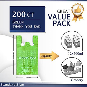 Green Thank you bags, 200PCS T shirt bags, To Go Bags,Grocery bags, Reusable and Disposable,Perfect for Small Business,Take Out,Retail, Large
