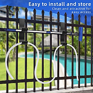 codree 2 Pcs Pool Fence Hooks for Pool Equipment- Black Heavy Duty Fence Hooks for Pool Poles- Slipe-on Fence Hanger for Pool Hose Pool Skimmer, Fit 3/4 Inch to 1-1/4 inch Railing