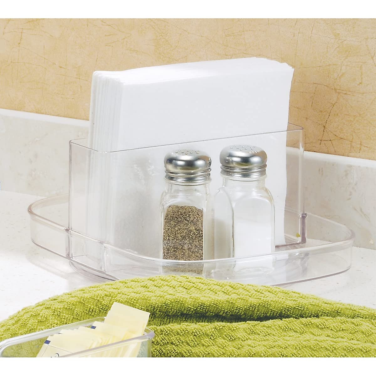 iDesign Linus Plastic Lazy Susan Napkin and Condiments Turntable Holder for Kitchen Countertops and Dining Tables, Clear