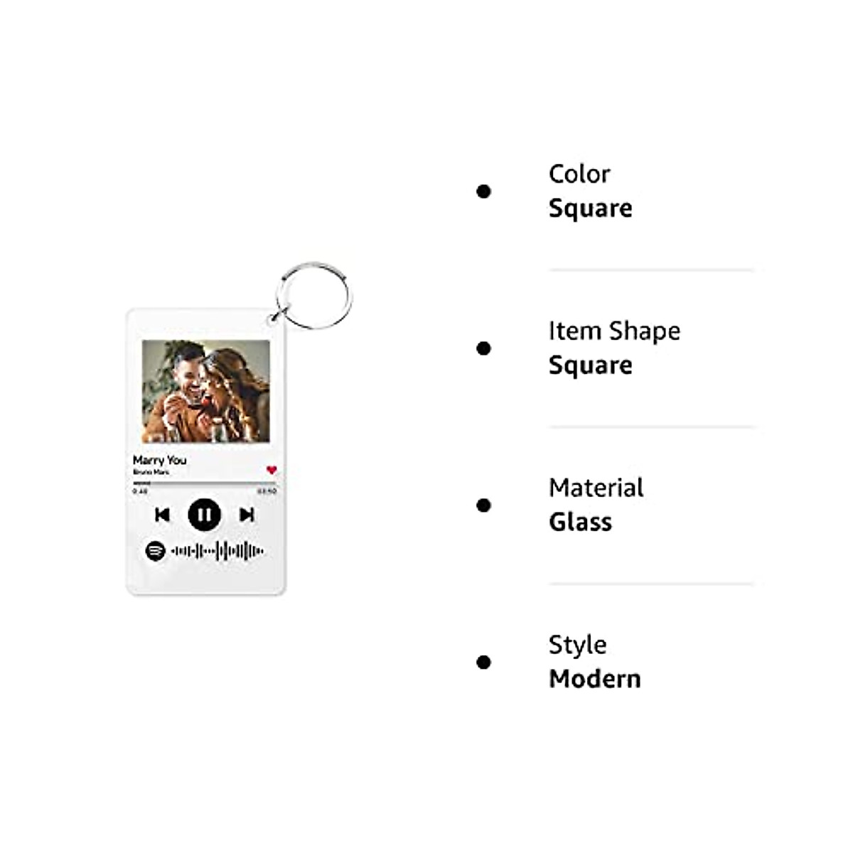 Custom Spotify Keychain with Picture,Custom Scannable Spotify Music Song Code Keychain, Photo Gift for Friends/Lover/Father/Mother/Kids, Square, 2'*3'