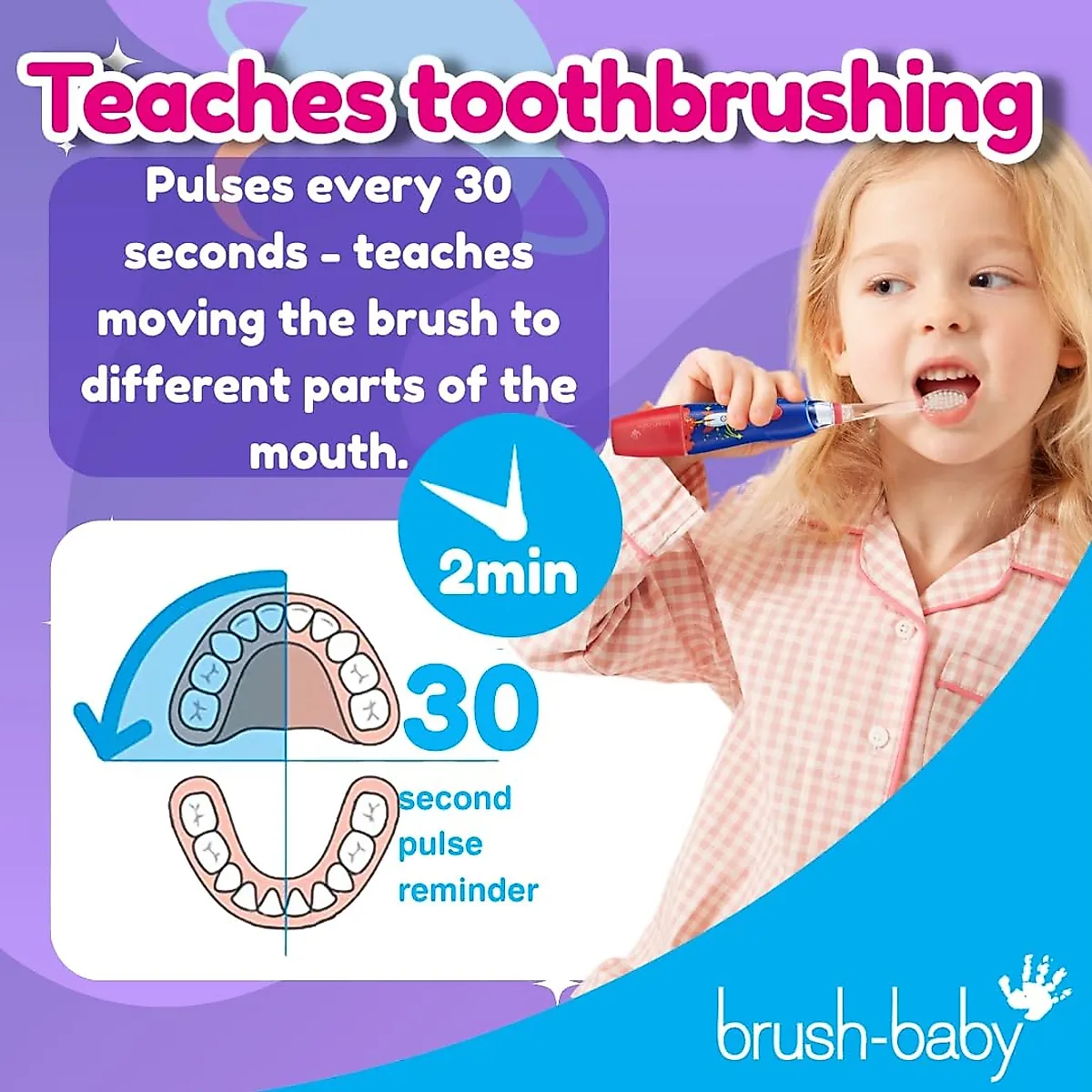 Brush Baby KidzSonic Toddler and Kid Electric Rocket Toothbrush for Ages 3+ Years - Disco Lights, Gentle Vibration, and Smart Timer Provide a Fun Brushing Experience - (2) 3+ yrs with Brush Heads