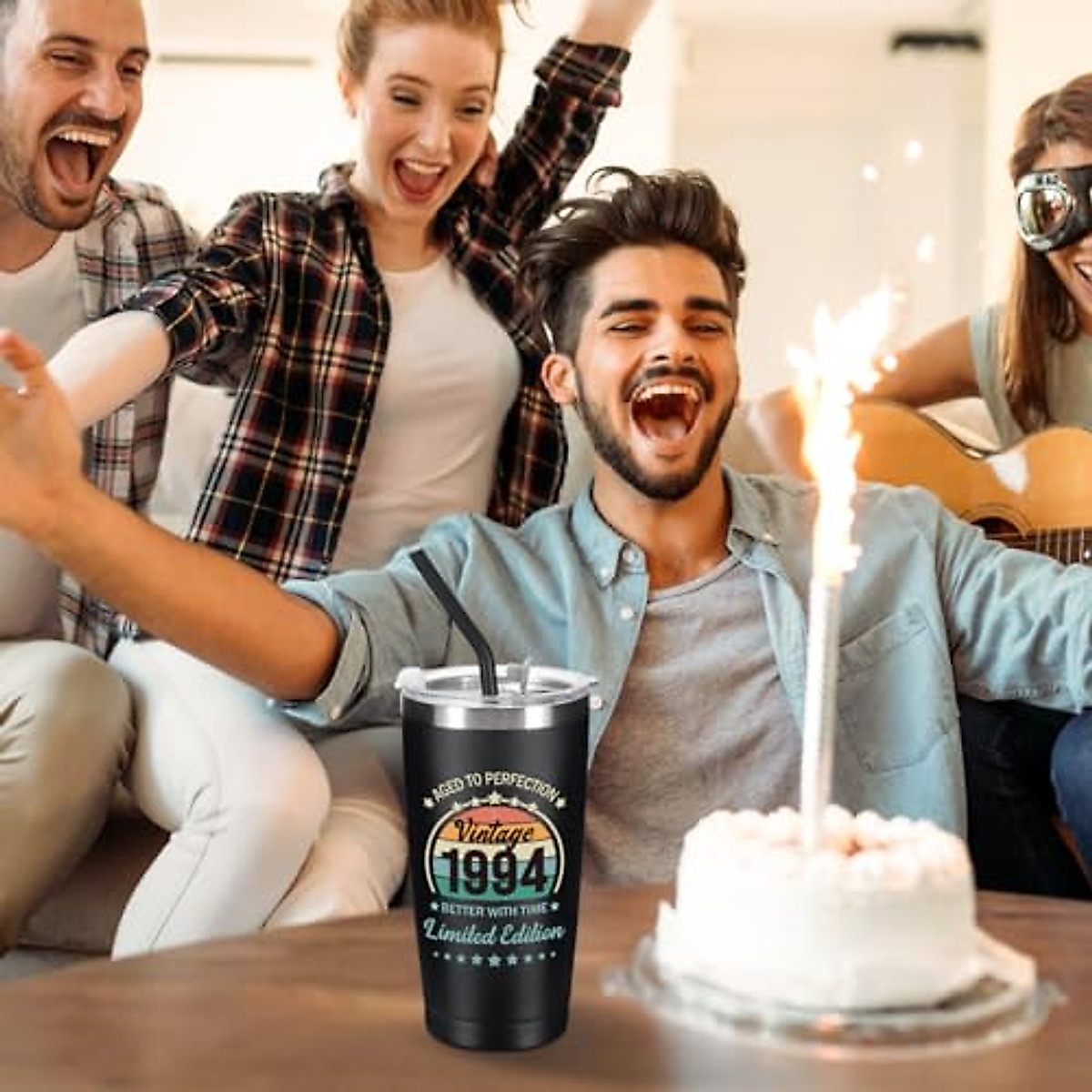 Jettryran 30th Birthday Gifts for Women Men 30 Years Old Gifts- 20 oz Double-sided Vintage 1994 with Time Information Tumbler Cup（black） Turning 30- TB001