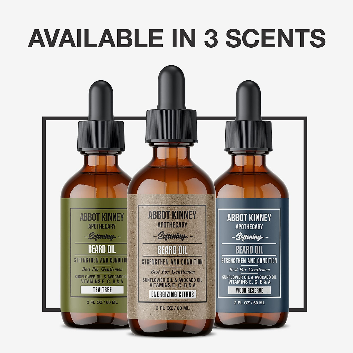 ABBOT KINNEY APOTHECARY Beard Oil for Men - Natural Ingredients, Energizing Citrus Scent, Promotes Healthy Growth, Ideal for Dry Flaky Skin - Beard Conditioner - 2 Fl Oz