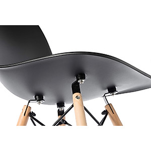 Fabulaxe Mid-Century Modern Style Plastic DSW Shell Dining Chair with Solid Beech Wooden Dowel Eiffel Legs, Black