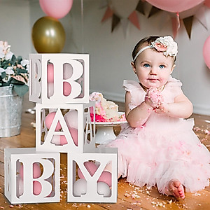 JHSDSCZ Baby Boxes with Letters for Baby Shower,White Clear Balloon Blocks for Gender Reveal Decorations Baby Shower Birthday Party Decorations(White)