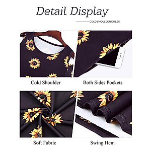 Sun Dresses for Women,Misyula Summer Cold Shoulder Hawaiian Dress Sunflower Print Relaxed Fit Flowy Casual Ladies Knee Length Boho Beach Party Casual Wear, A-Black Yellow,L