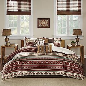 Madison Park Cozy Comforter Set-Rustic Southwestern Style All Season Down Alternative Casual Bedding, Matching Shams, Decorative Pillows, Queen (90 in x 90 in), Spice Brown Multi