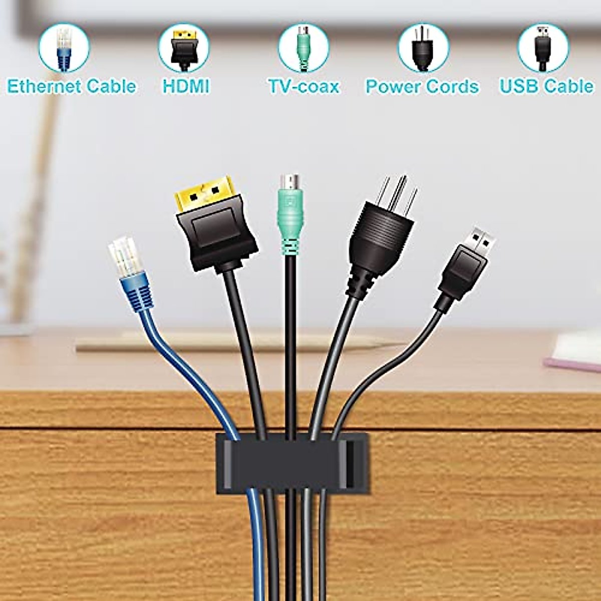 TidyHelper Cable Management Clips, Large Clips for Under Desk Wire Management, Adhesive Organizer Multiple Cord (Computer/PC, Network, TV, Ethernet, Electric Wires) Black 20 PCS