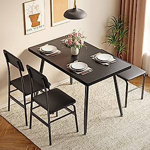 Gizoon Dining Table Set for 4, Kitchen with Bench and 2 Chairs Small Space, Apartment