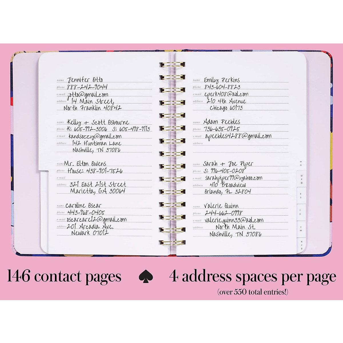 Kate Spade New York Address Book with A-Z Tabs, Navy Floral Leatherette Telephone Book Includes Birthday/Anniversary Calendar and 146 Contact Pages, Swing Flora