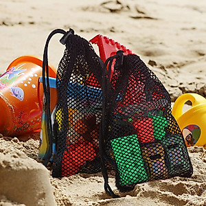 8 Pieces Black Mesh Drawstring Bags with Clips Small Nylon Storage Mesh Bags Shell Bag Dishwasher Net Bag for Jewelry Beach Collecting Toys Gifts Travel Kitchen Favor (33 x 40 cm/ 13 x 15.75 Inch)