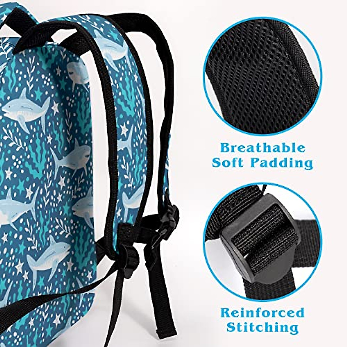 Dacawin Green Shark Kids Backpack for Boys Ocean Themed Backpacks Blue Lightweight Elementary Bookbags Durable Kindergarten School Bag for Student Girls Teens