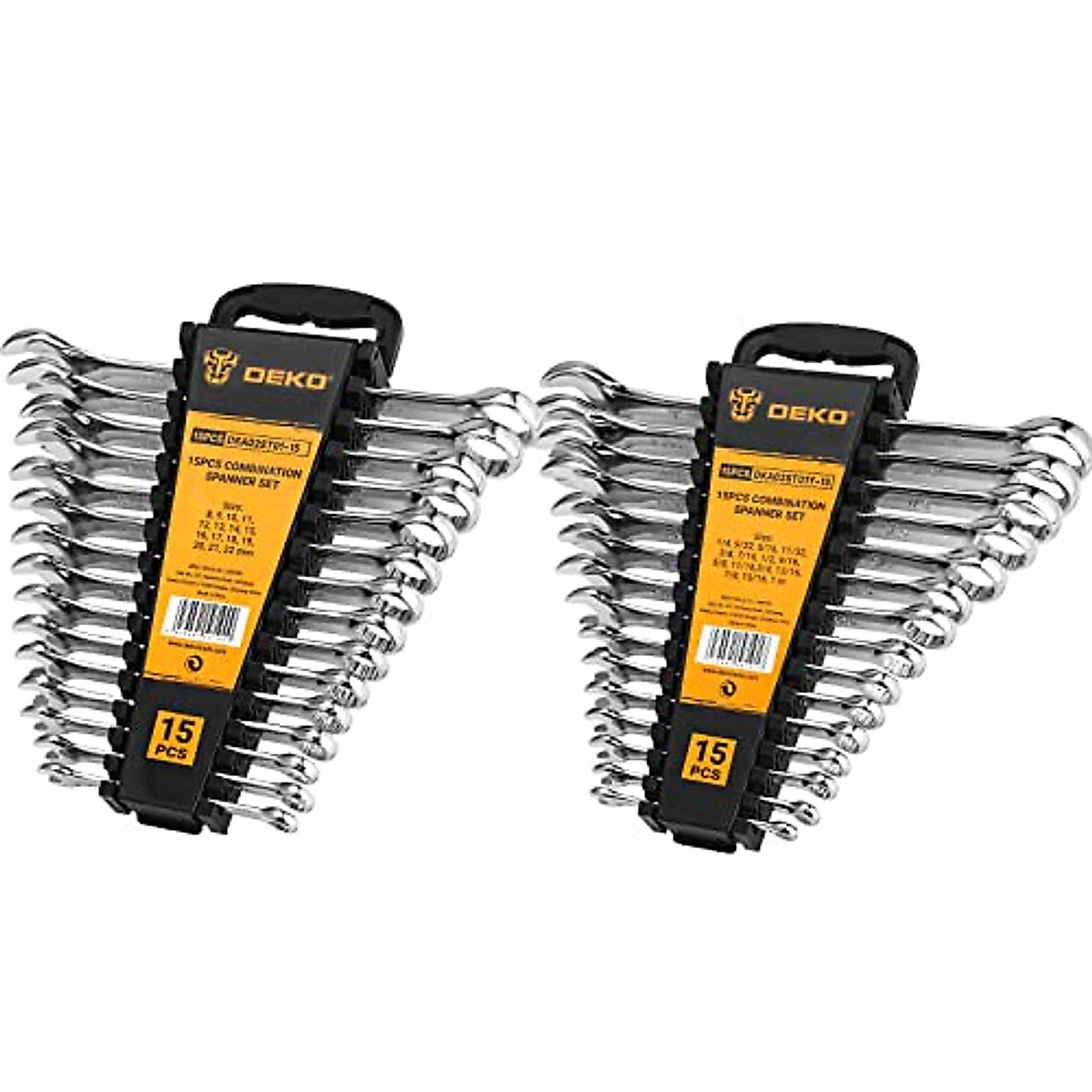 DEKOPRO Combination Wrench Set, SAE&Metric, 30-piece, 1/4'' to 1'' & 8-22mm, 12-Point, Chrome Vanadium Steel, with Plastic Tray