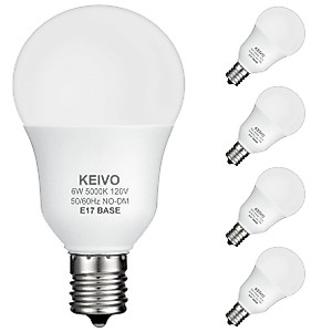 KEIVO E17 Intermediate Base LED Light Bulbs, 6W(60 Watt Equivalent), Daylight 5000K, 600lm, G14 LED Bulb for Ceiling Fan, Non-Dimmable, Pack of 4