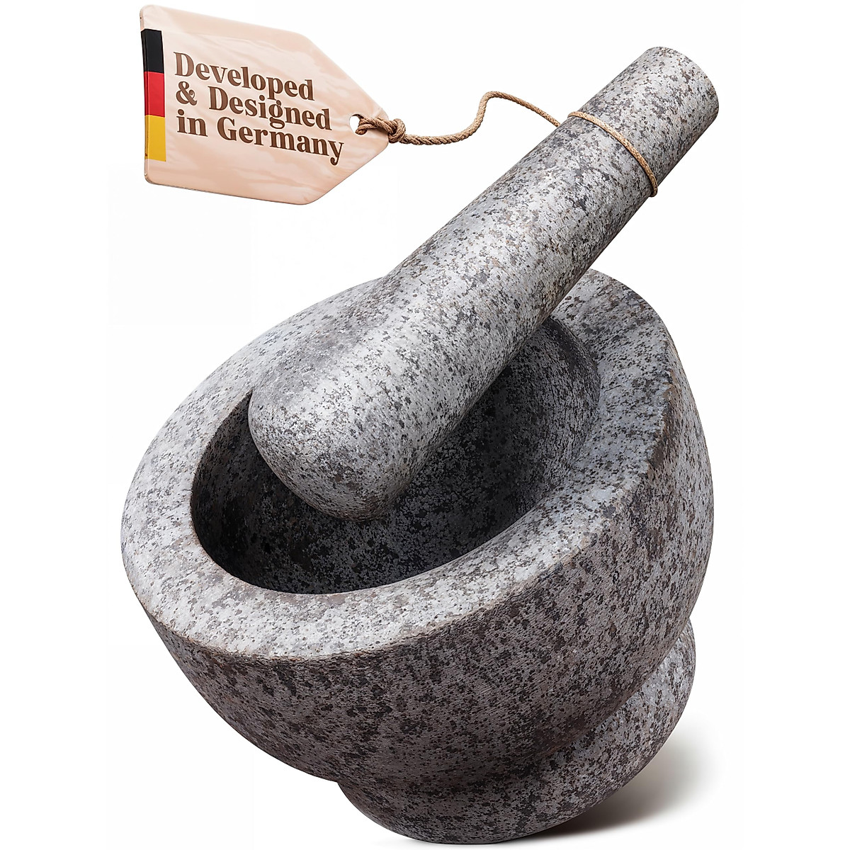 ChefSofi Mortar and Pestle Set - 6 Inch - 2 Cup Capacity - Unpolished Heavy Granite for Enhanced Performance and Organic Appearance - Included: Anti-Scratch Protector + Italian Recipes EBook