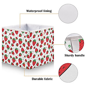 Emelivor Strawberries Rectangle Storage Bins Fabric Storage Cube Large Foldable Storage Baskets Cloth Box Containers for Nurseries Shelves Offices Closets Home Decor,16 x 11inch