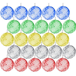 The Dreidel Company Multicolor Mirror Disco Ball with Attached String for Hanging Ring, Reflects Light, Party Flavor, 1.6" (25-Pack)