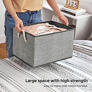 SONGMICS Fabric Storage Boxes, Set of 3 Storage Cubes, Foldable Baskets with Handles, 15.7 x 11.8 x 9.8 Inches, Toy Storage, Linen Pattern, Gray URFB013G01