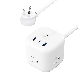 Amazon Basics Power Strip Cube 3 Outlet 3 USB Ports, 1 USB-C(15W) and 2 USB-A(12W), 5 ft Extension Cord, Home, Office, Travel, White