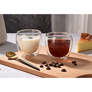 SAPHALTON Double Wall Glass Coffee Mugs without Handle, 2.5 oz /8.5 oz /11.8oz Tea Cups, Clear Glass Drinkware for Espresso，Cappuccino, Latte，Hot Beverages (2.5 OZ)