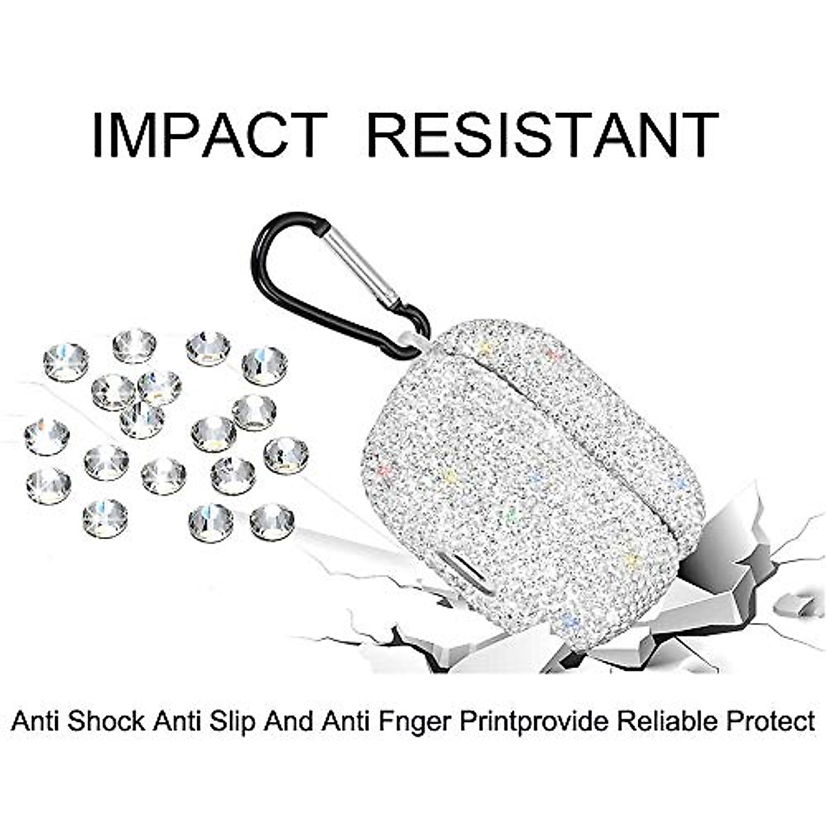 Bling Rhinestones Cover for AirPods Pro Case,Cute Bling Crystal Rhinestone AirPod Pro Protective Case Cover Shockproof with Keychain for 2019 AirPods Pro Charging Case (Silver)