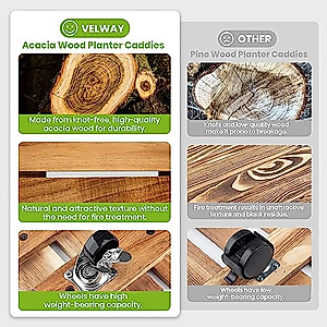 Velway 2Pack Plant Caddy Stand with Wheels: 12" Round Rolling Plant Stand with 360° Lockable Casters - Heavy-Duty 220lbs Acacia Wood Plant Dolly for Indoor Outdoor Patio Flower Pot