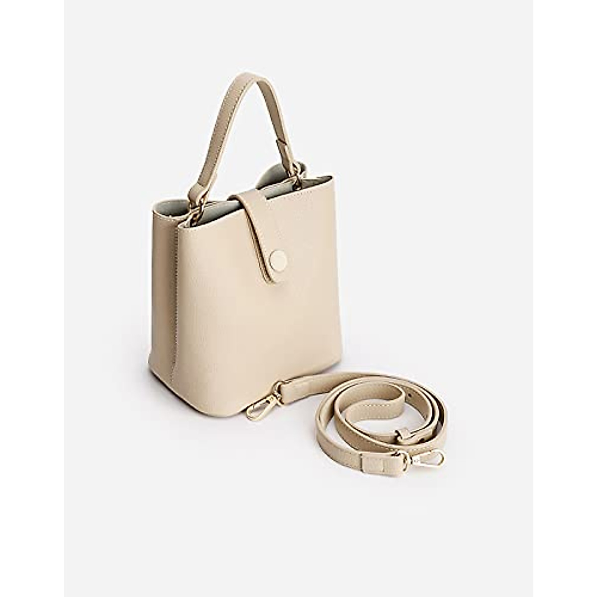 TIJN Crossbody Handbag for Women Top-Handle Leather Fashion Mini Tote Shoulder Bag Medium Size Retro Bucket Bag.cream (Guna)