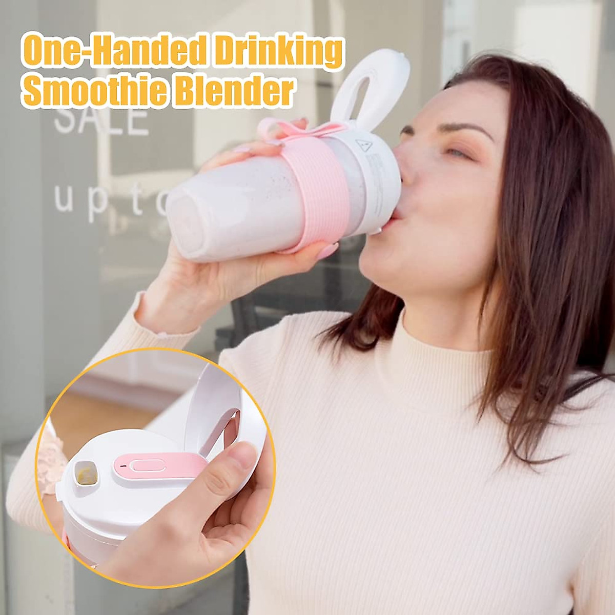 WOOLALA Portable Smoothie Blender with Ice Cube Tray, 380ML Personal Blender Mini Juicer Cup for Commuting Travel Sports, One Blender Bottle for Blending & Drinking